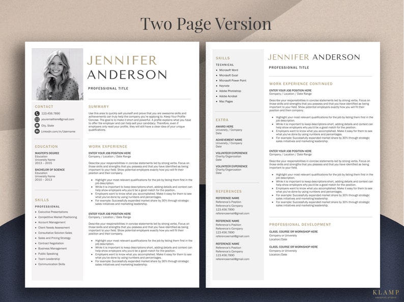 Professional Resume Template With Photo for Word & Pages 2024 + 2 Free ...