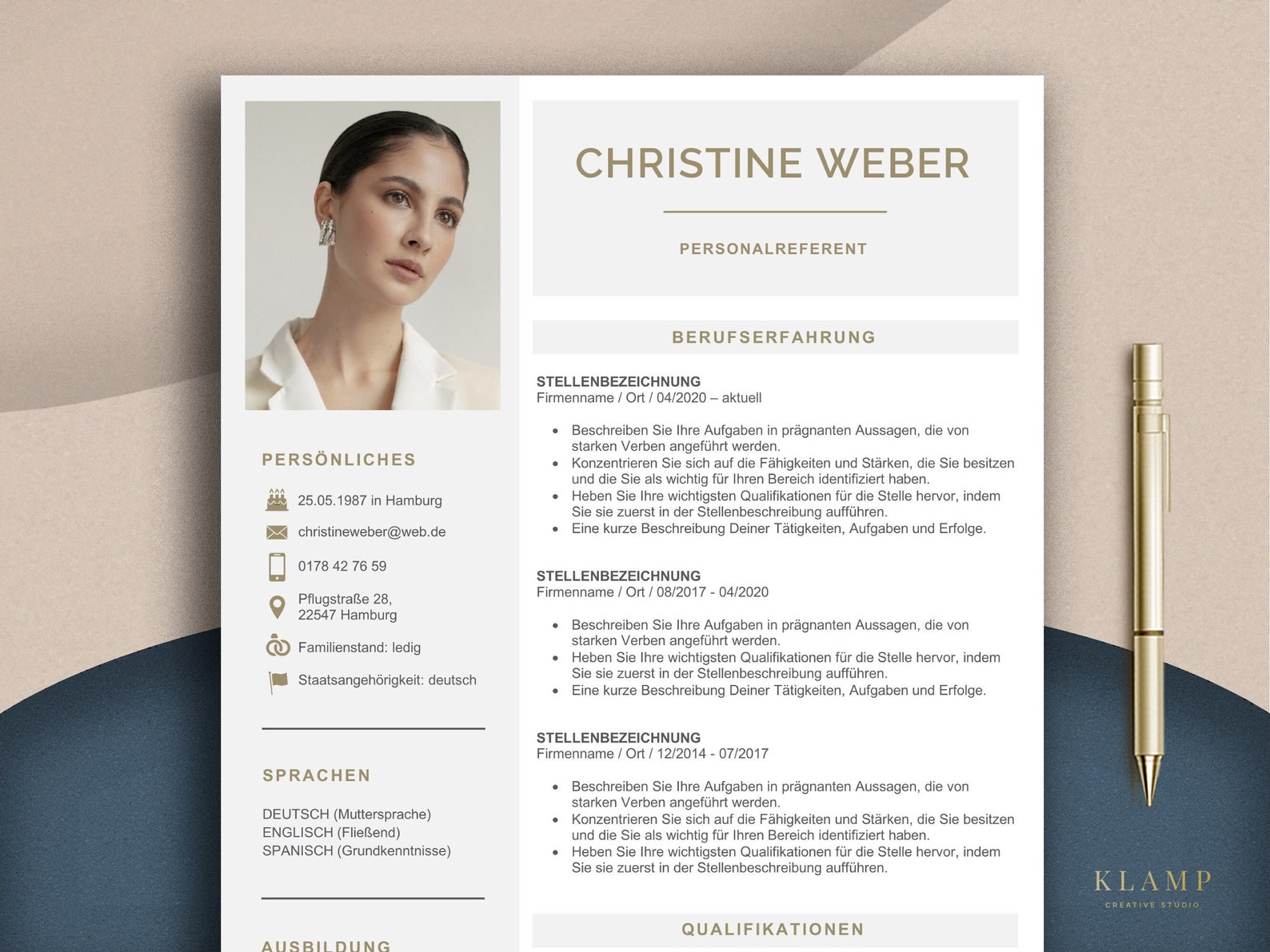 Bewerbungsvorlage Deutsch, Moderner Lebenslauf Vorlage Für Word Und ...