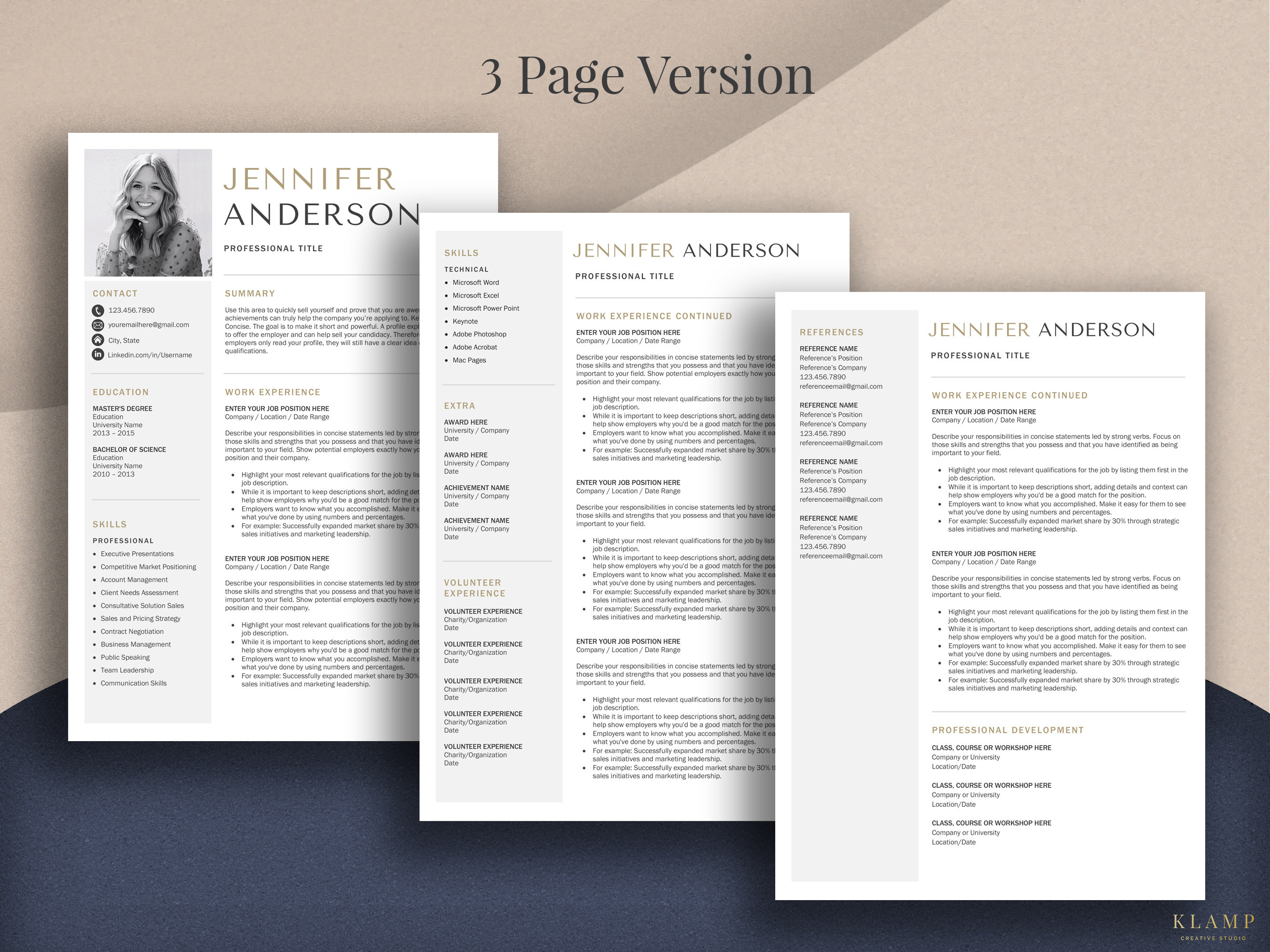 Professional Resume Template With Photo for Word & Pages 2024 + 2 Free ...