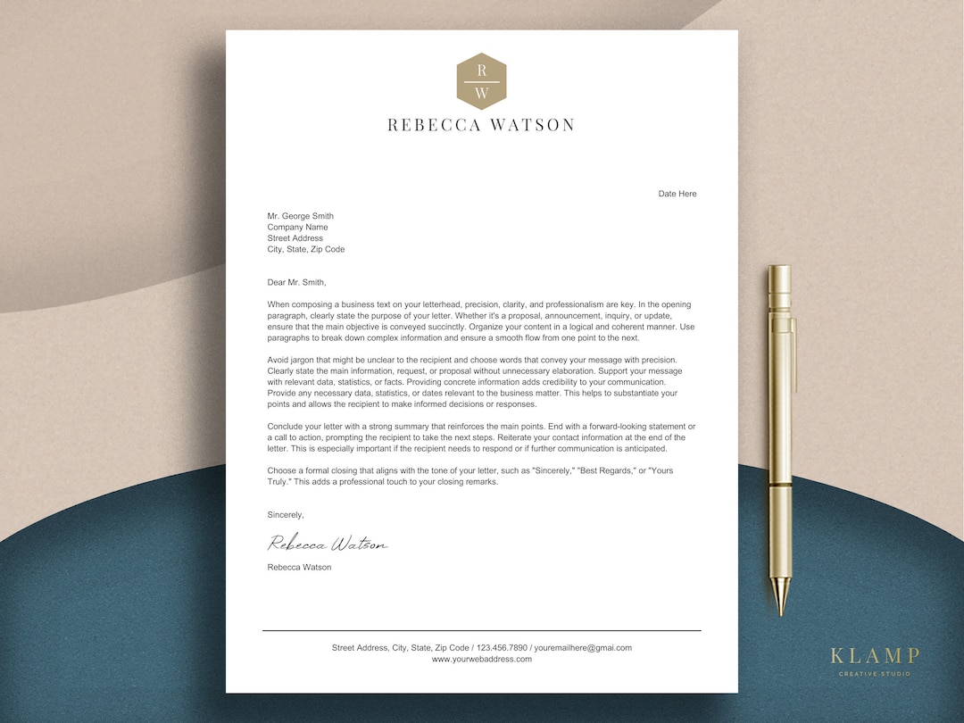 Letterhead Template for Word and Pages, Personalized Letterhead ...