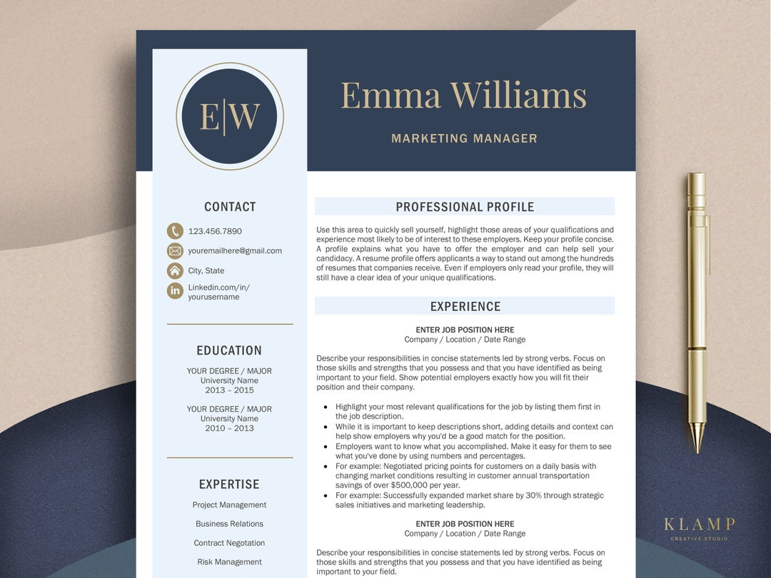 Resume Template Word | Monogram Resume With Cover Letter, 1-3 Page ...