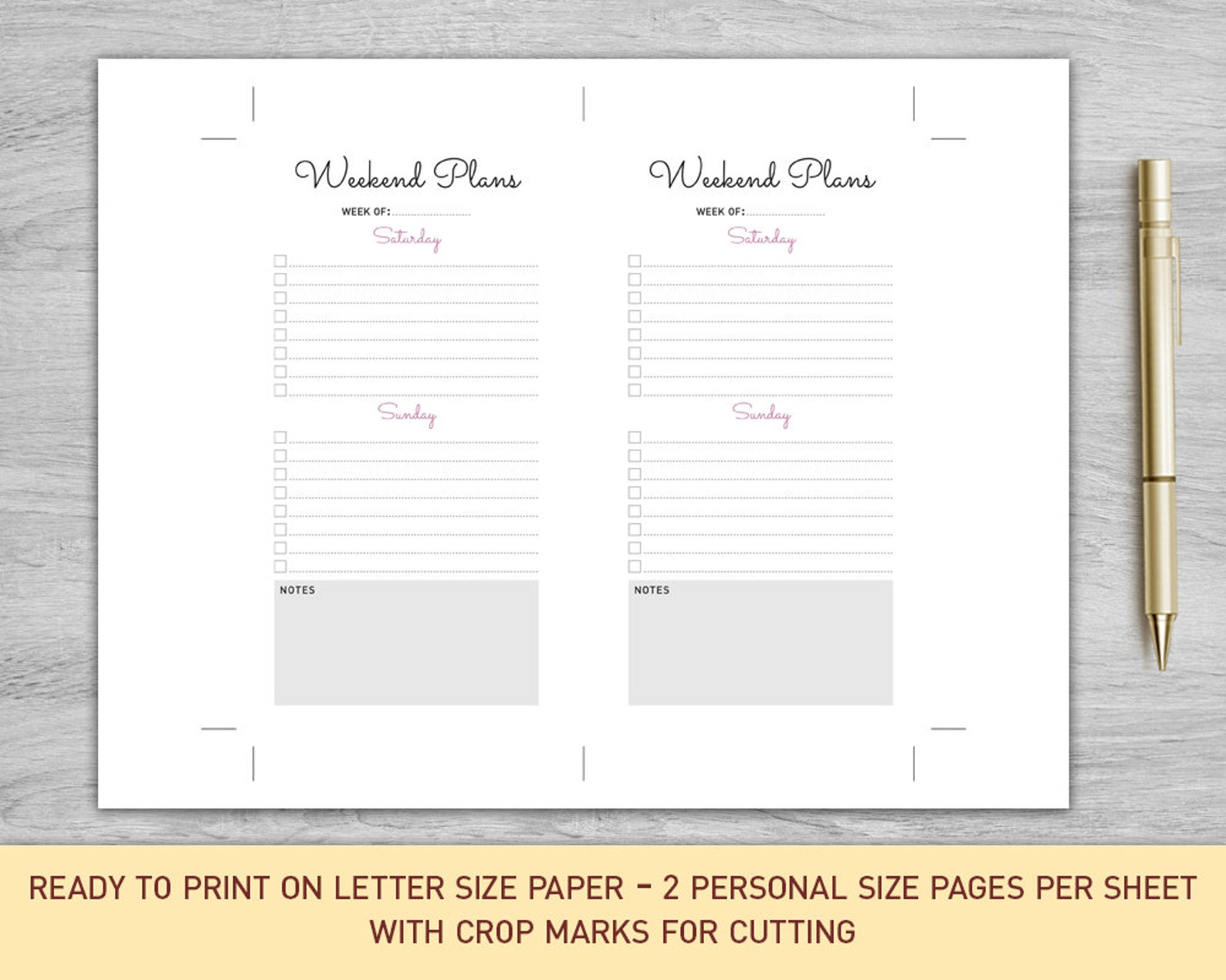 Weekend Planner Printable Personal Size, Weekly Planner Inserts, Weekly ...