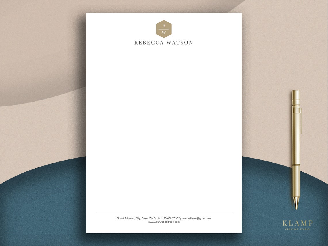 Letterhead Template for Word and Pages, Personalized Letterhead ...
