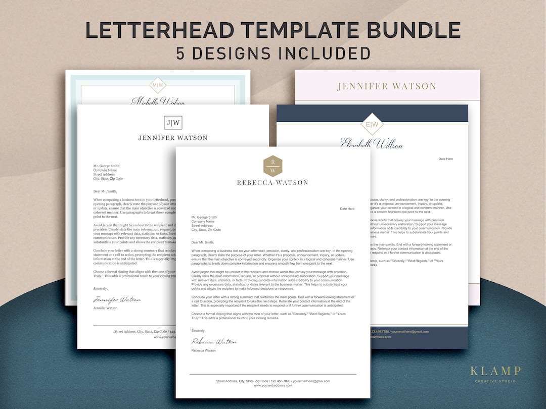 Bundle Letterhead Templates for Word and Pages, Personalized Letterhead ...