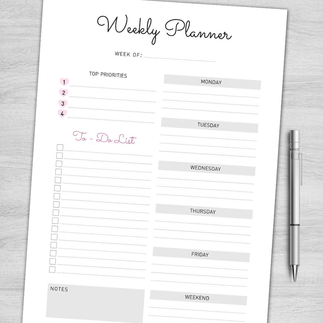 Weekly Planner Printable, Weekly Organizer, Weekly Schedule, Desk ...