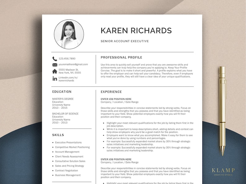 Editable Resume Template for Microsoft Word and Apple Pages, Professional Resume Executive ...