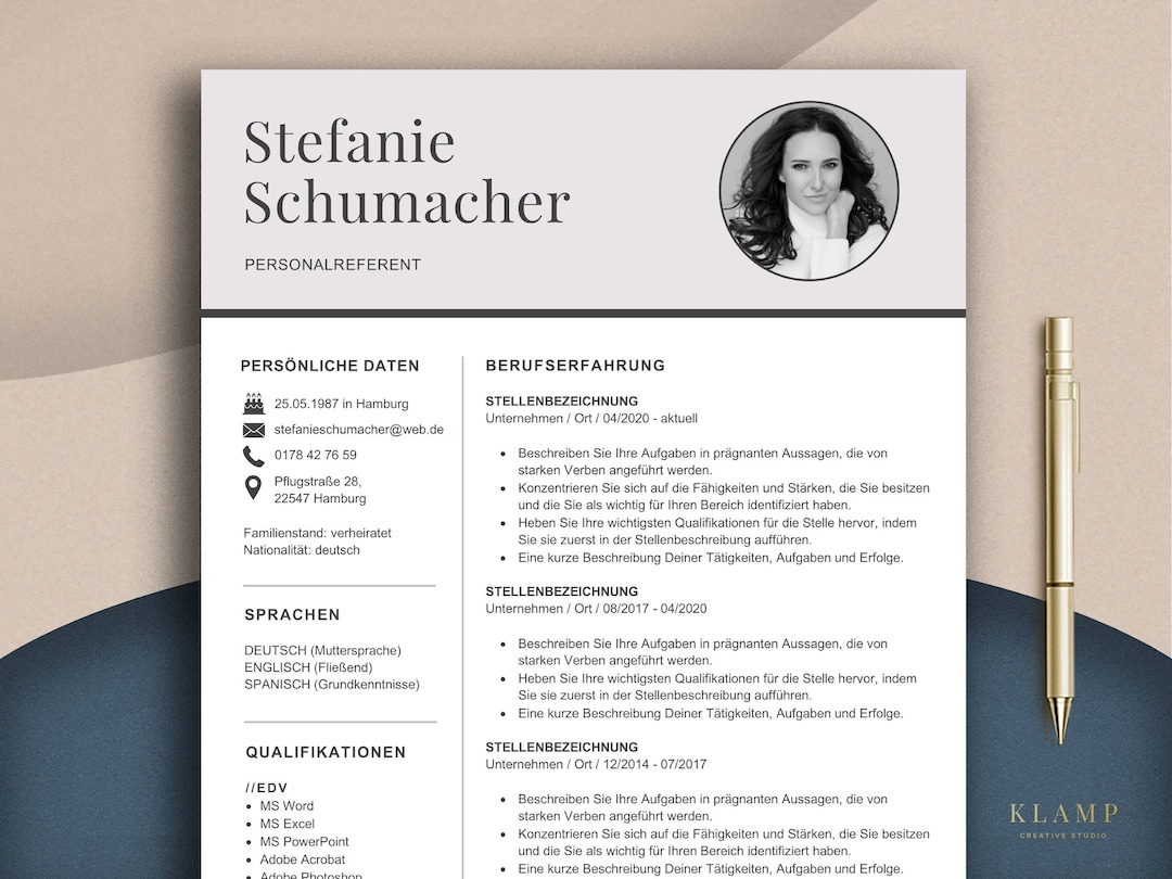 Application Template German Für Word Und Pages, Professionelle ...