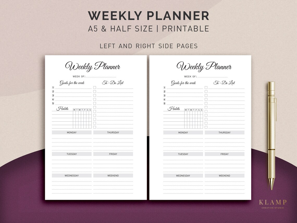 A5 Weekly Planner Printable, Weekly Organizer, Weekly Schedule, Desk ...