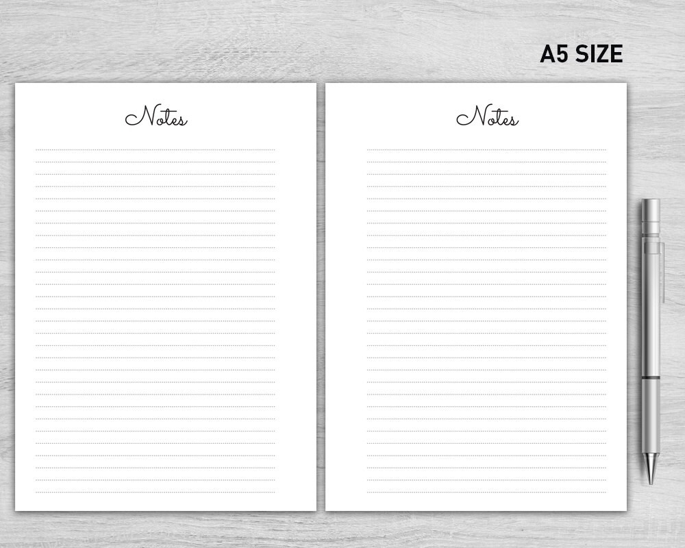 A5 Notes Page - Planner Page Refills Printable, Printable Notepaper ...