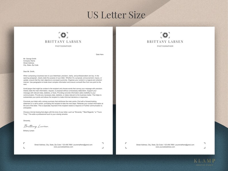 Photographer Letterhead Template for Word and Apple Pages, Business ...