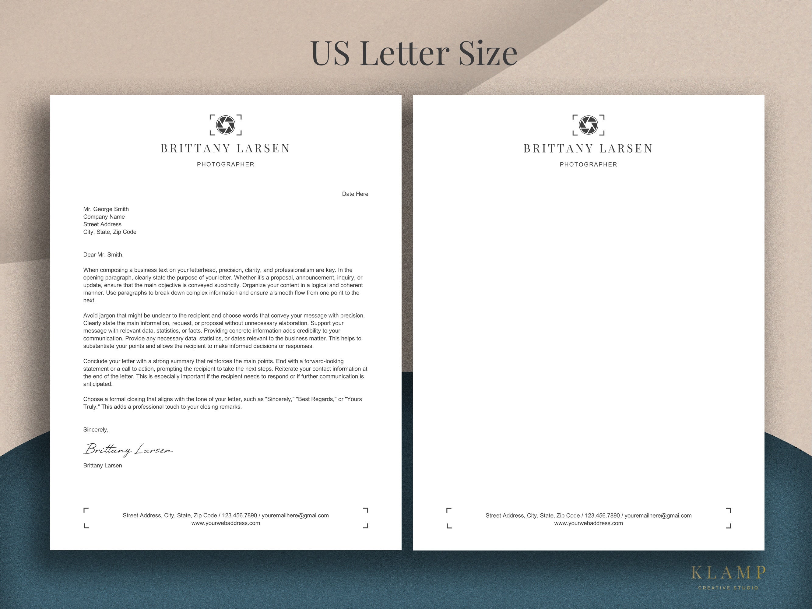 Photographer Letterhead Template for Word and Apple Pages, Business ...