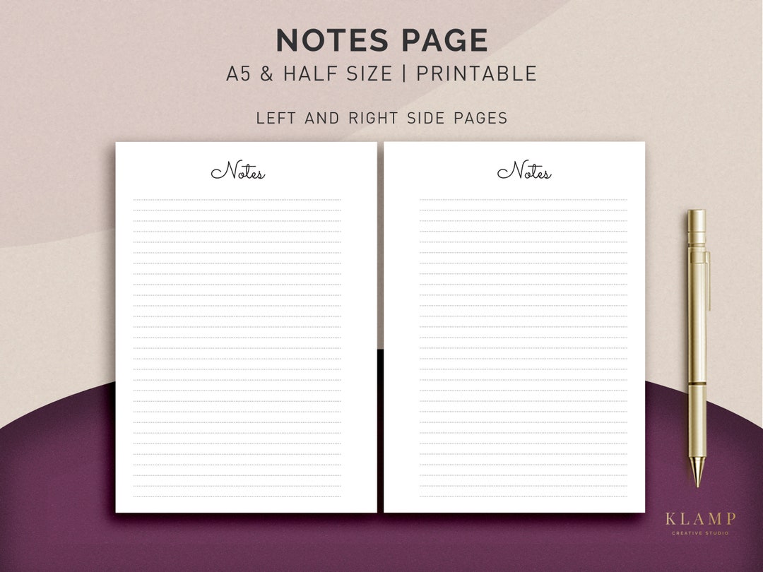 A5 Notes Page - Planner Page Refills Printable, Printable Notepaper ...