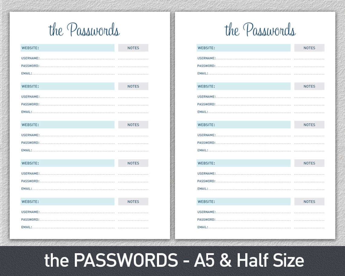 Password Keeper Printable, Password Tracker, Password Organizer ...