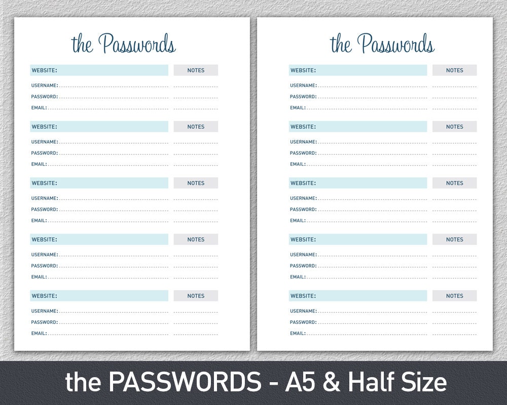 Password Keeper Printable, Password Tracker, Password Organizer ...