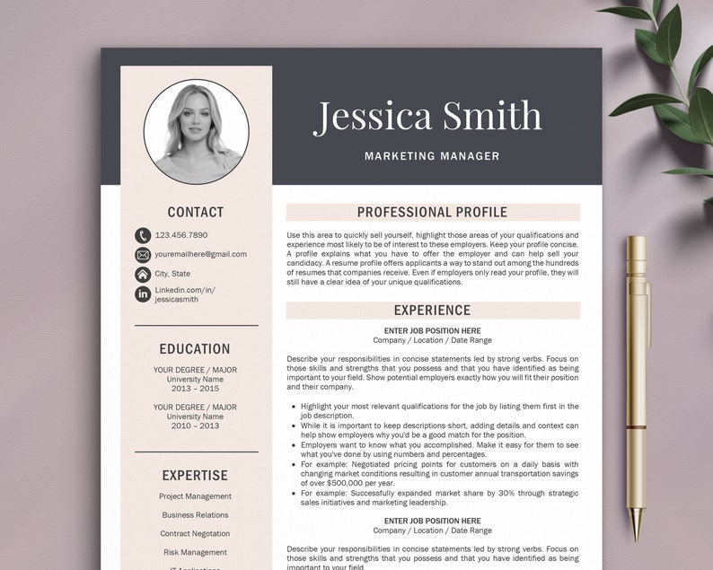 Modern Resume Template With Photo, Professional Resume Template for ...