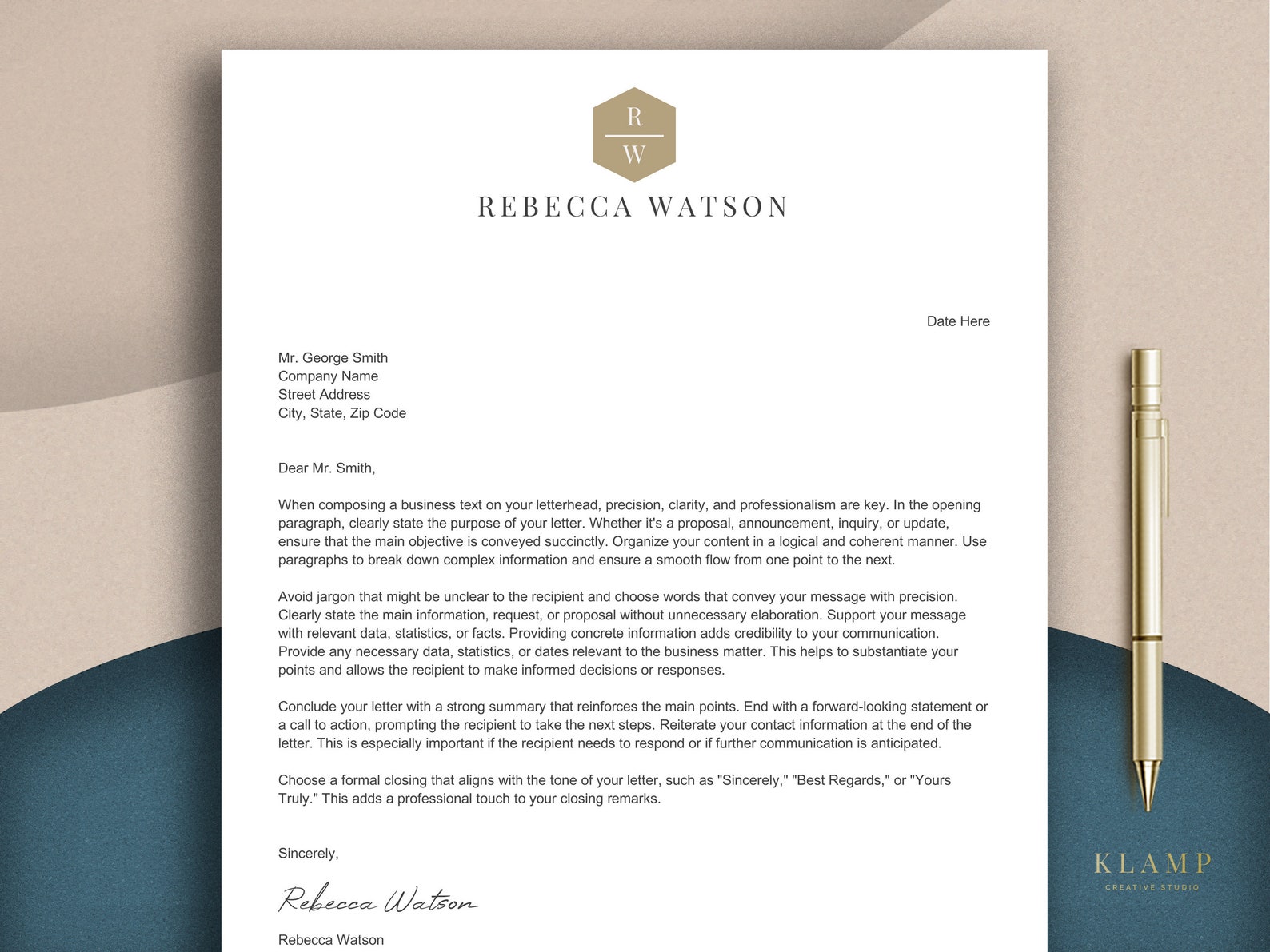 Letterhead Template for Word and Pages, Personalized Letterhead ...