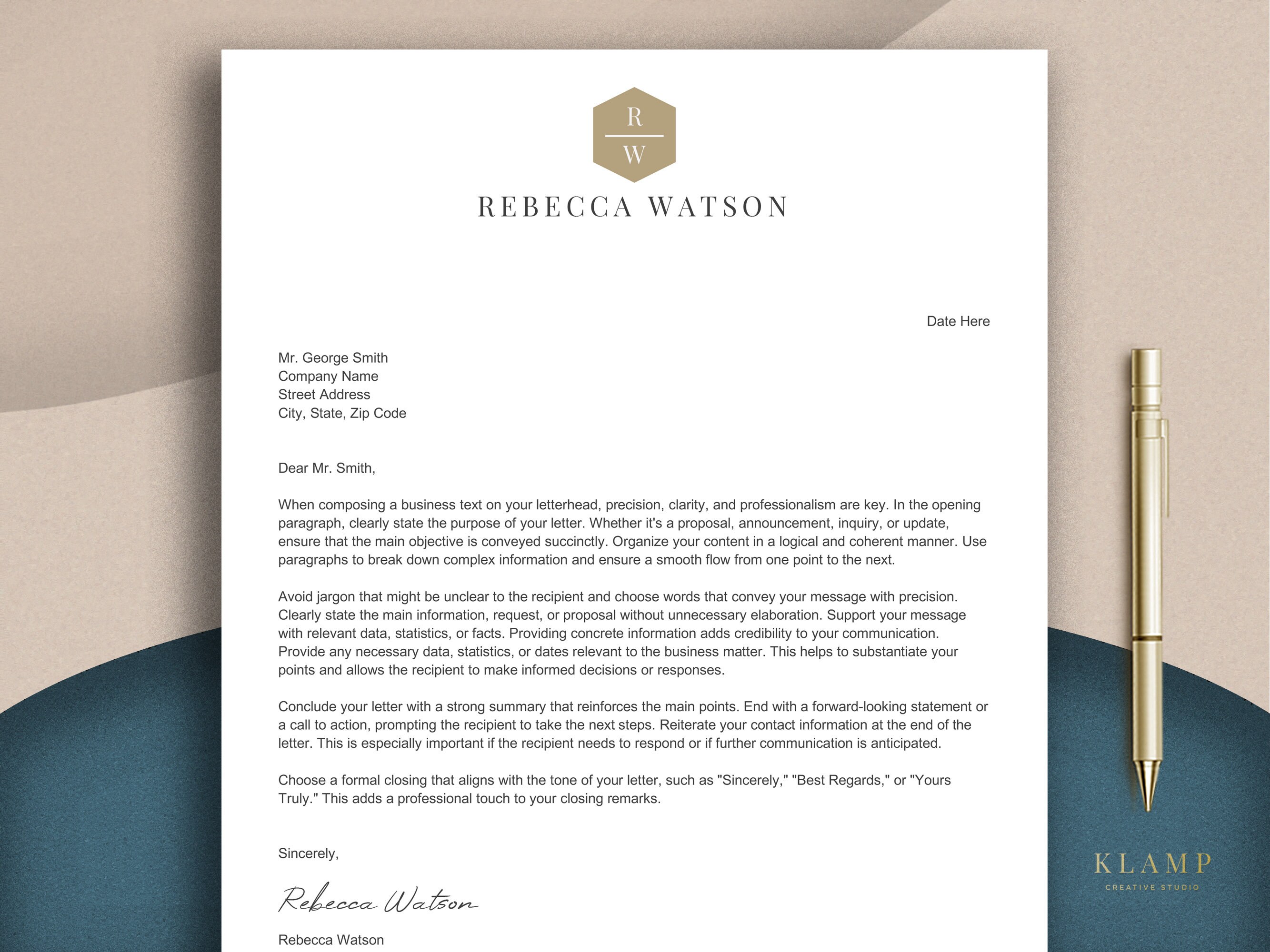 Letterhead Template for Word and Pages, Personalized Letterhead ...