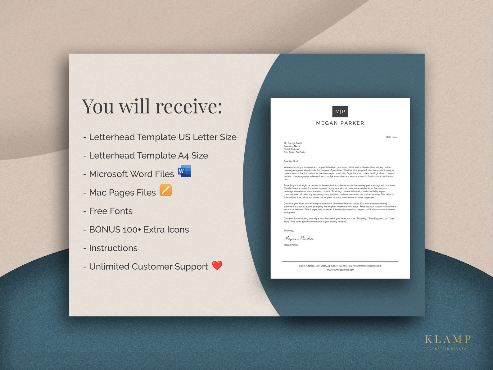 Letterhead Template for Word, Personalized Letterhead Apple Pages ...