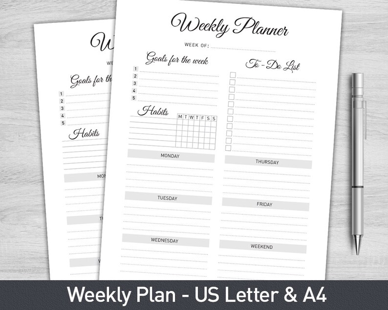 Printable Weekly Planner Weekly Organizer Weekly Schedule - Etsy