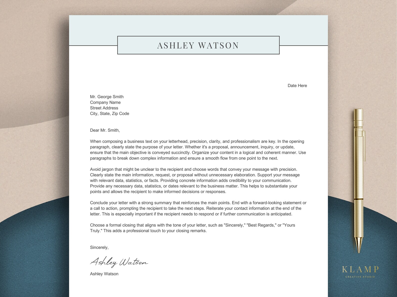 Letterhead Template for Word and Pages, Personalized Letterhead ...