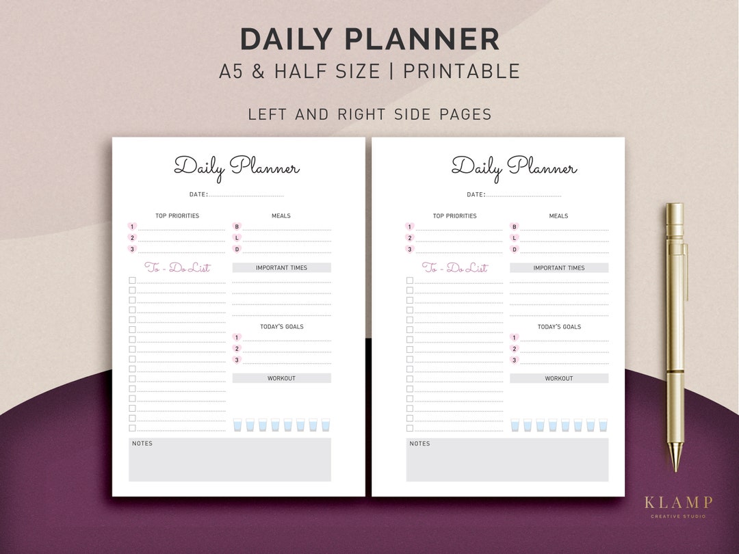 A5 Daily Planner, Daily Schedule, Daily Planner Printable, Personal ...
