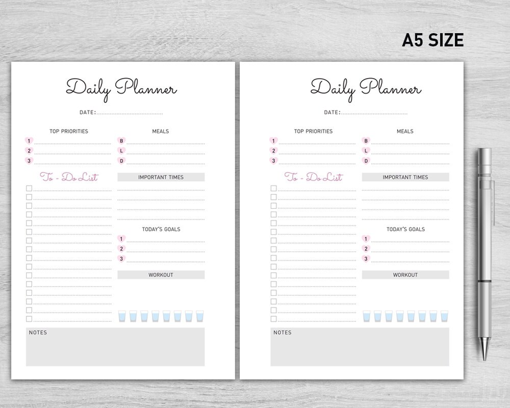 A5 Daily Planner, Daily Schedule, Daily Planner Printable, Personal ...