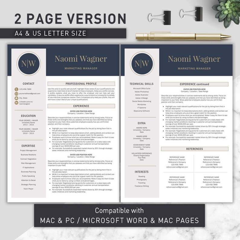 Resume Template for Word & Pages CV Template Modern Resume | Etsy