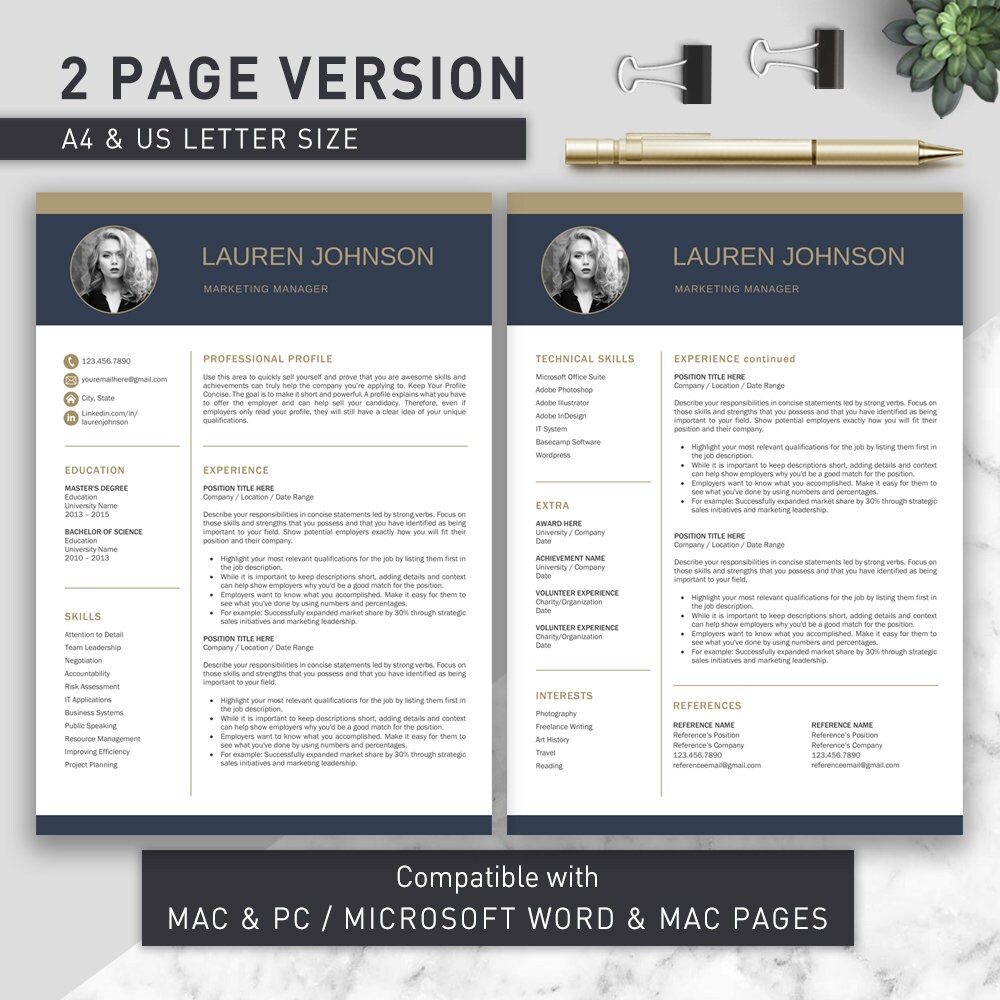 Resume Template Bundle Word and Pages + Cover Letter | Executive Resume ...