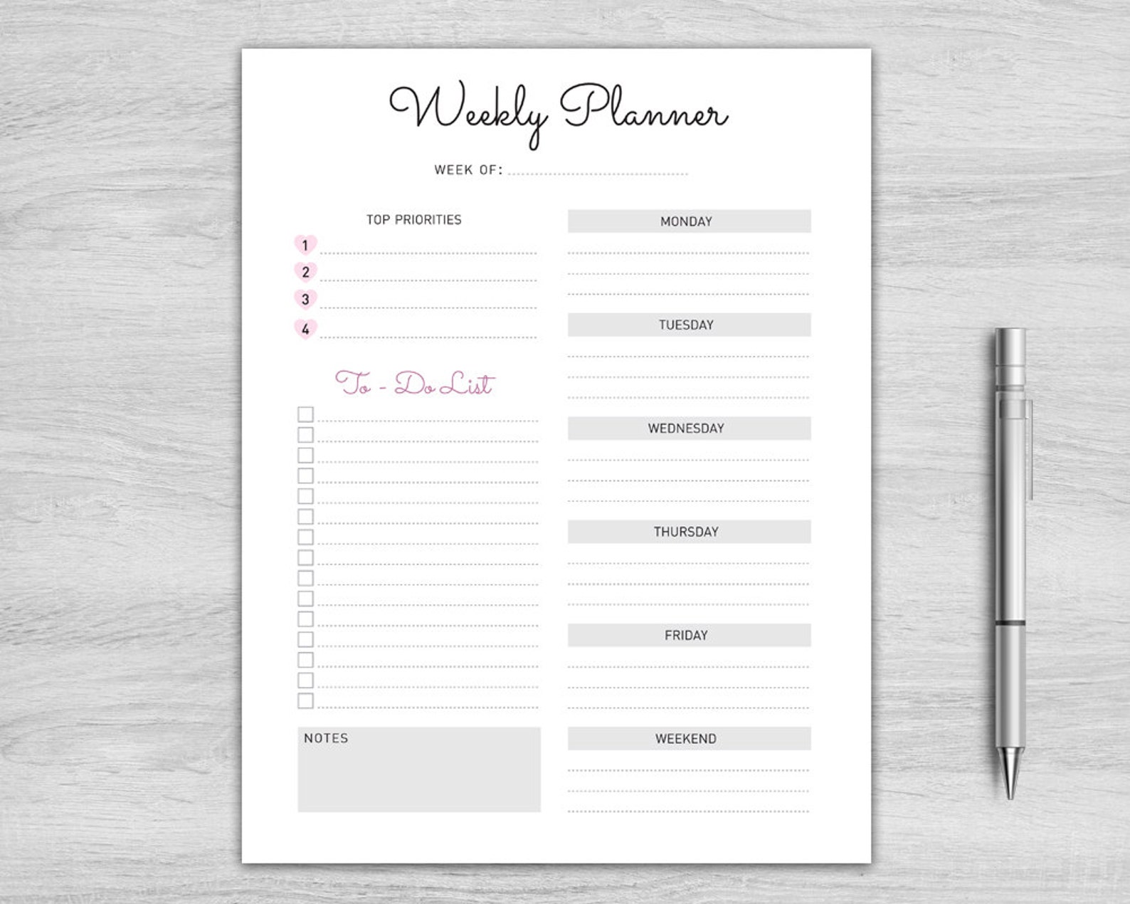 Weekly Planner Printable, Weekly Organizer, Weekly Schedule, Desk ...