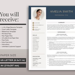 Blue Resume Template With Photo, Modern Resume Template for Word and ...