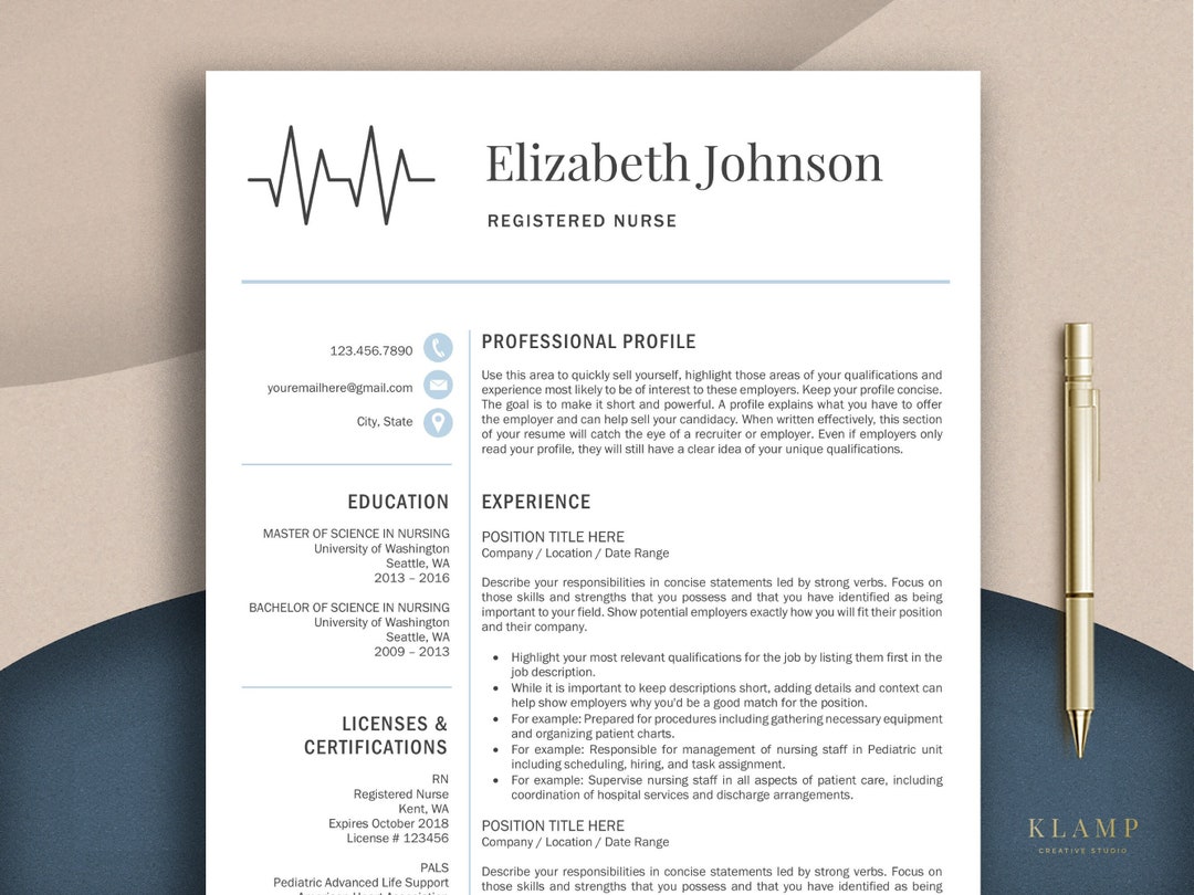 Nurse Resume Template for Word With Matching Cover Letter, Medical CV ...