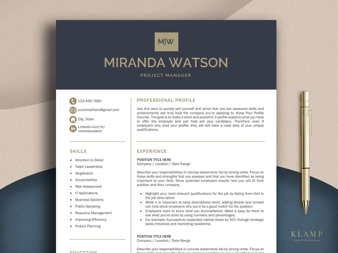 Professional Resume Template, Monogram Resume for Word and Pages ...