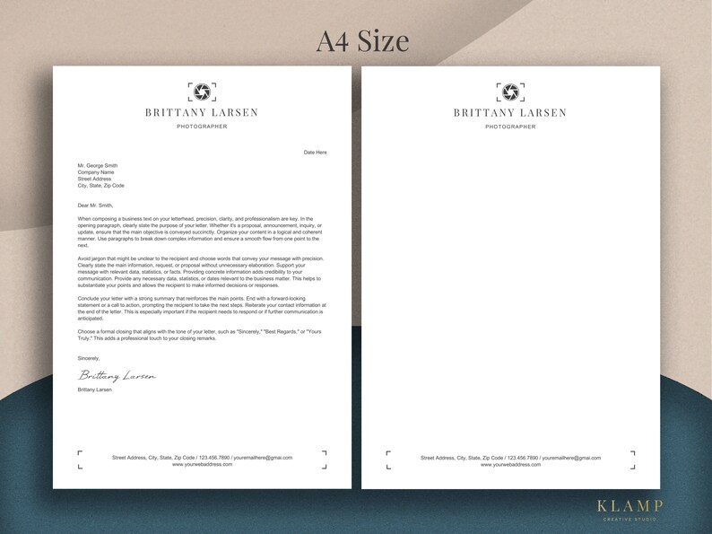 Photographer Letterhead Template for Word and Apple Pages, Business ...