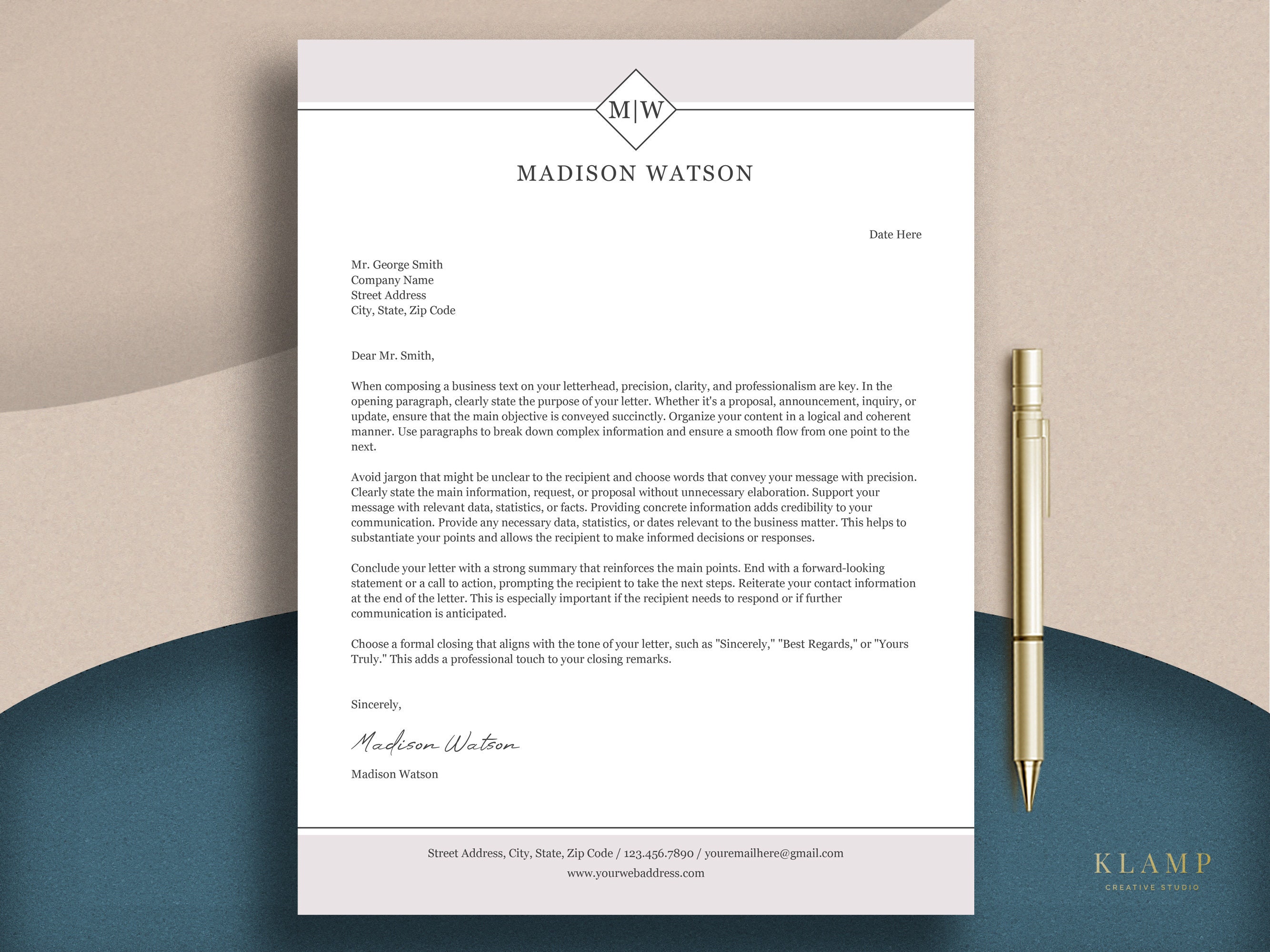 Letterhead Template for Word and Pages, Personalized Letterhead ...