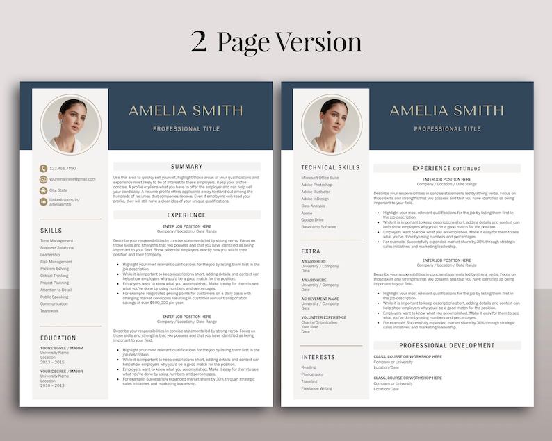 Blue Resume Template With Photo, Modern Resume Template for Word and ...