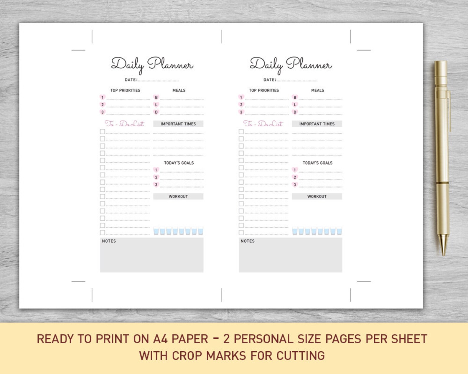Personal Size Daily Planner Printable Planner Inserts, Daily Planner ...