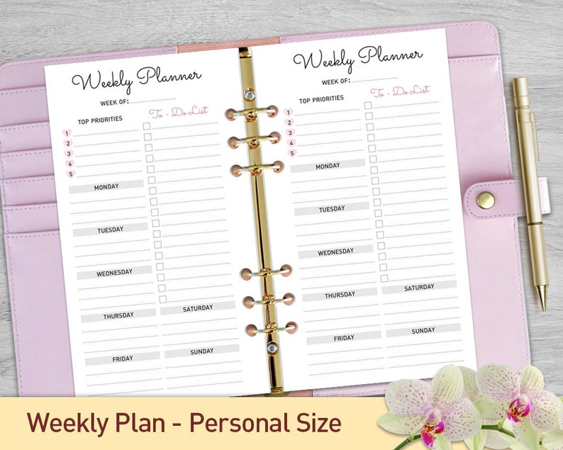 Personal Size WEEKLY PLANNER Weekly Planner Printable Weekly - Etsy