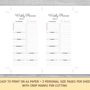 Personal Size Weekly Planner Weekly Planner Printable, Weekly Organizer ...