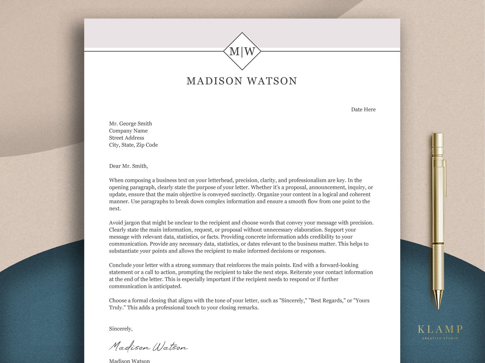 Letterhead Template for Word and Pages, Personalized Letterhead ...