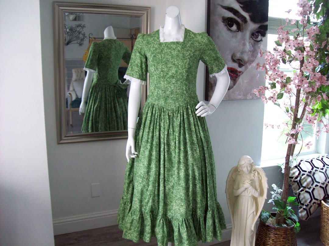 Prairie Dress Handmade Green Clover Shamrock Print St Patricks Pioneer ...