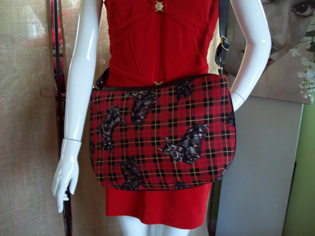 Scottie NWT Shoulder Bag Tartan Handbag Red-black Scottie Hand Made ...