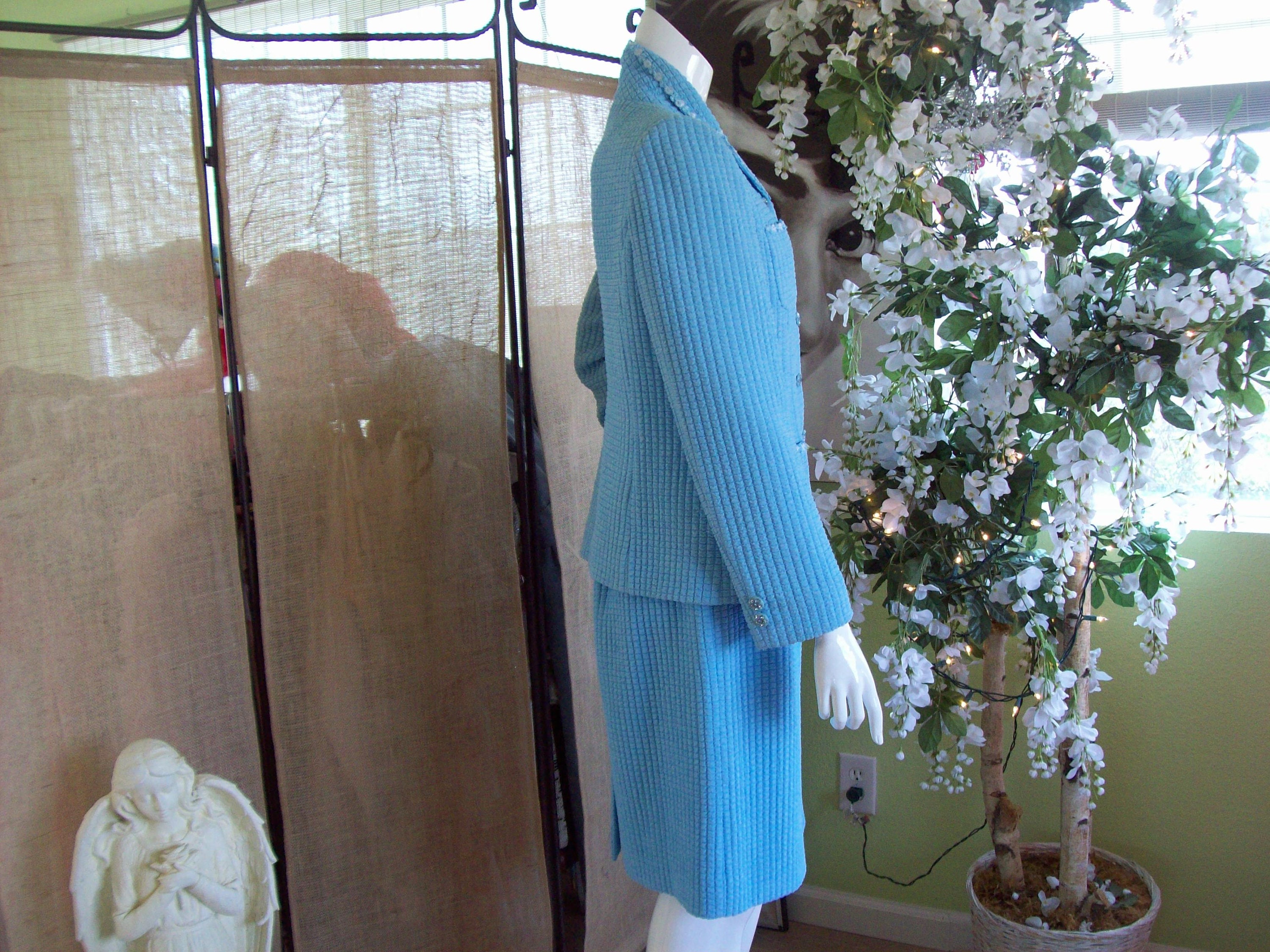 Blue Suit Robin Egg Blue Waffle Weave Suit Rhinestone Buttoned Suit ...