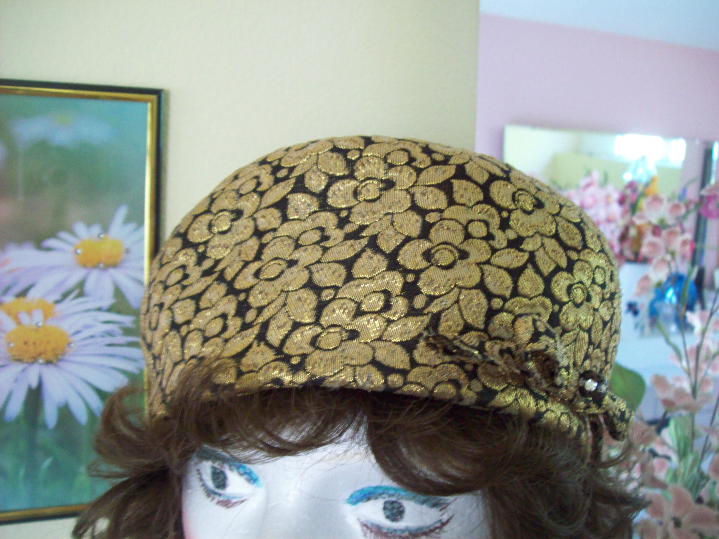 1960s Hat Gold-black Brocade Hat Vintage 60's Gold-black Hat Gold-black ...