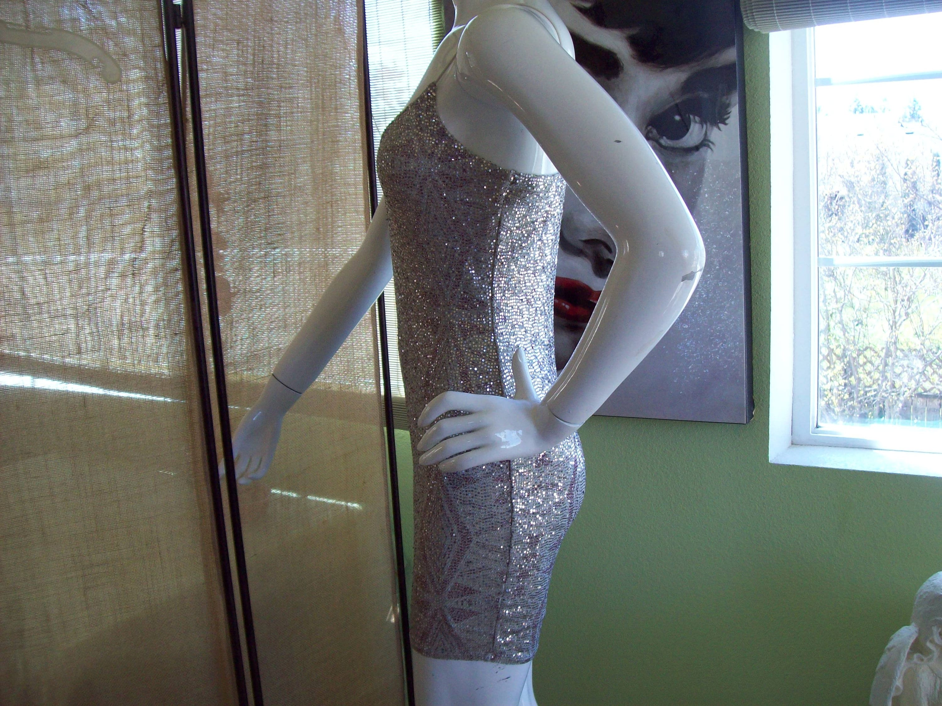 Silver Variegated Bodycon Silver-red Variegated Spangles Clubbing Party ...