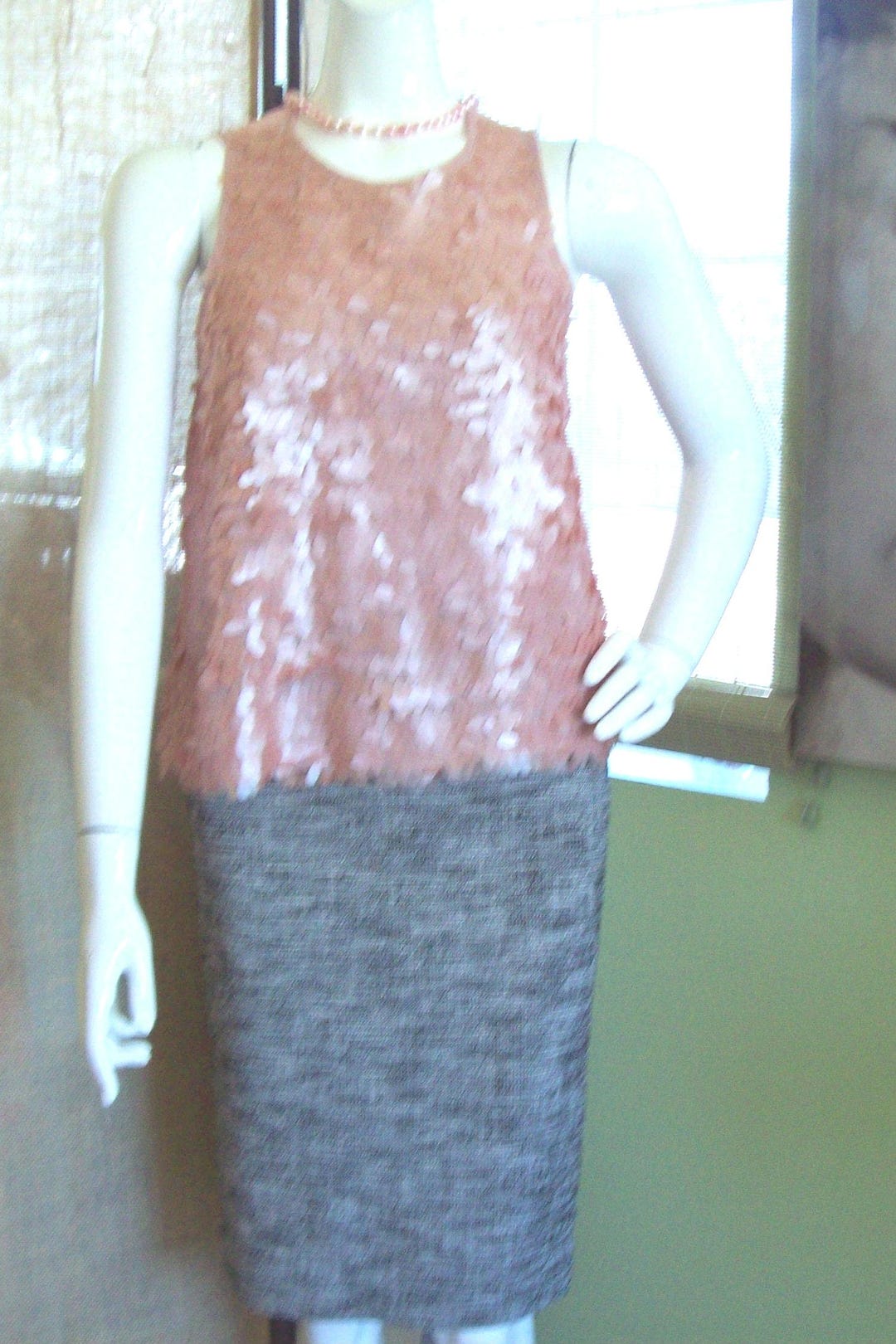 Blush Pink Top Squamous Sequins Shimmy Top Dangling Sequins Peek-a-boo ...