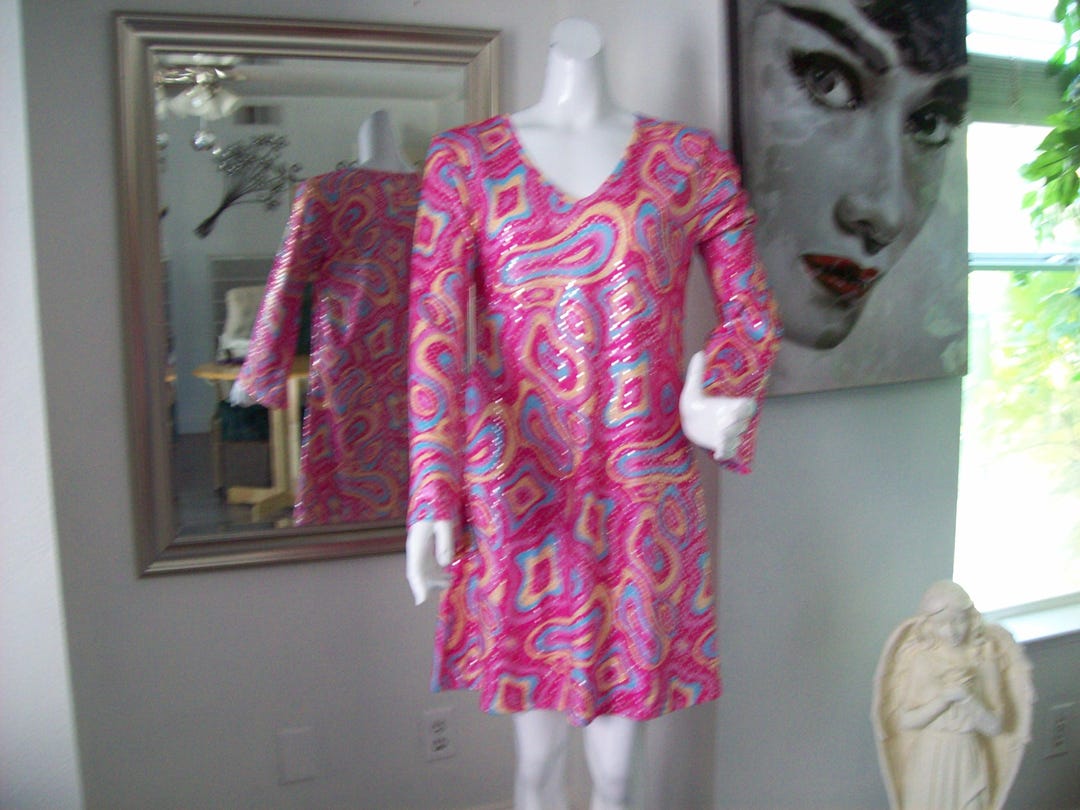 Hippie Sparkle Dress Peace Love and Polyester A-line Spangle Free ...