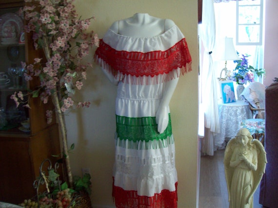 SALE: Mexican Fiesta Dress Peasant TriColor Flag Colo… - Gem