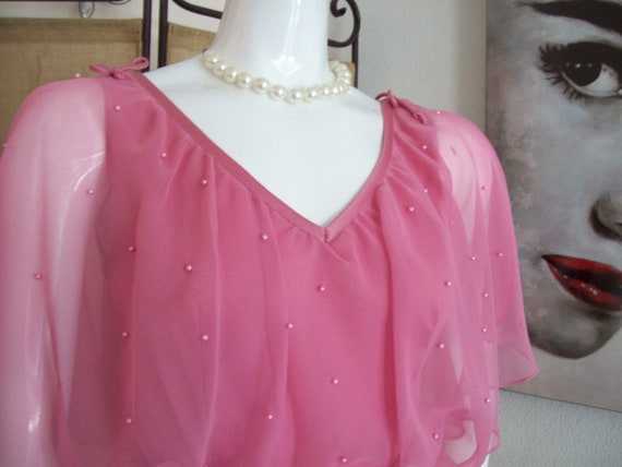 Pink Evening Gown Sheer Flutter Sleeves Pink Pearl Dr… - Gem