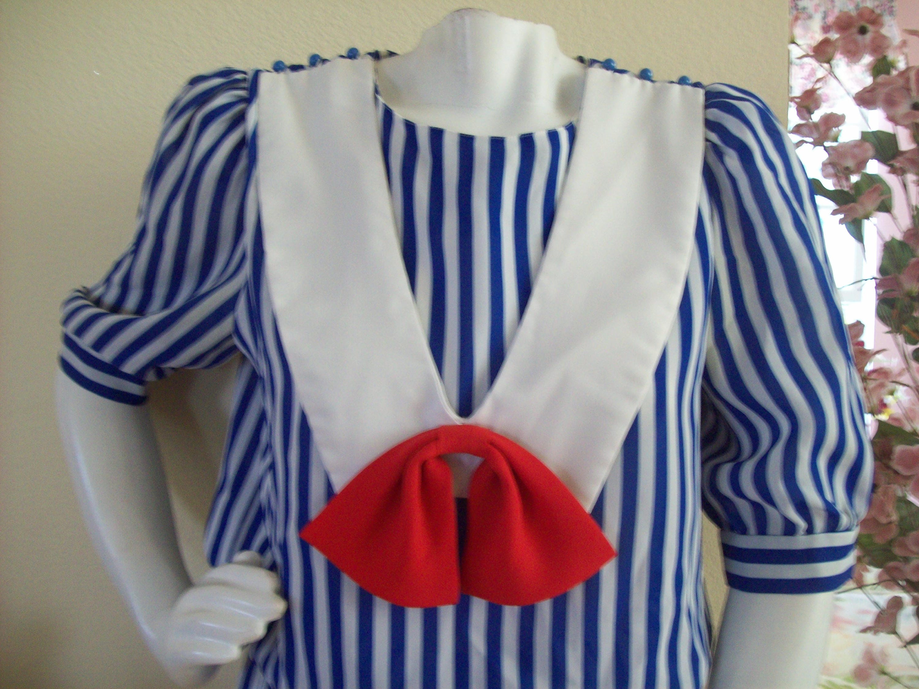 Sailor Dress Red White & Blue Vertical Blue-White Stripe | Etsy