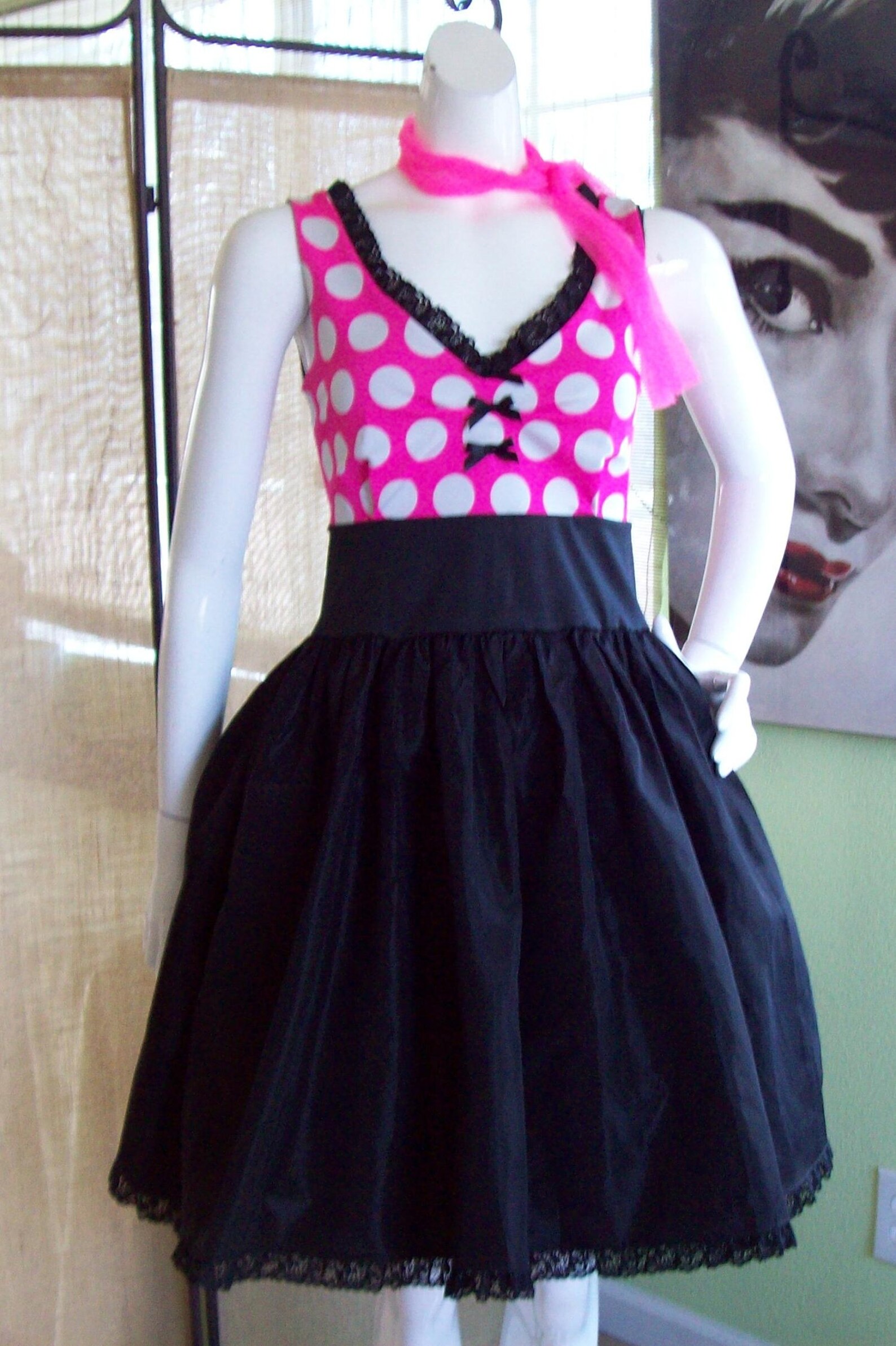 50s Dress Sock Hop Be-bop Rock Around the Clock Hot Pink White Polka ...